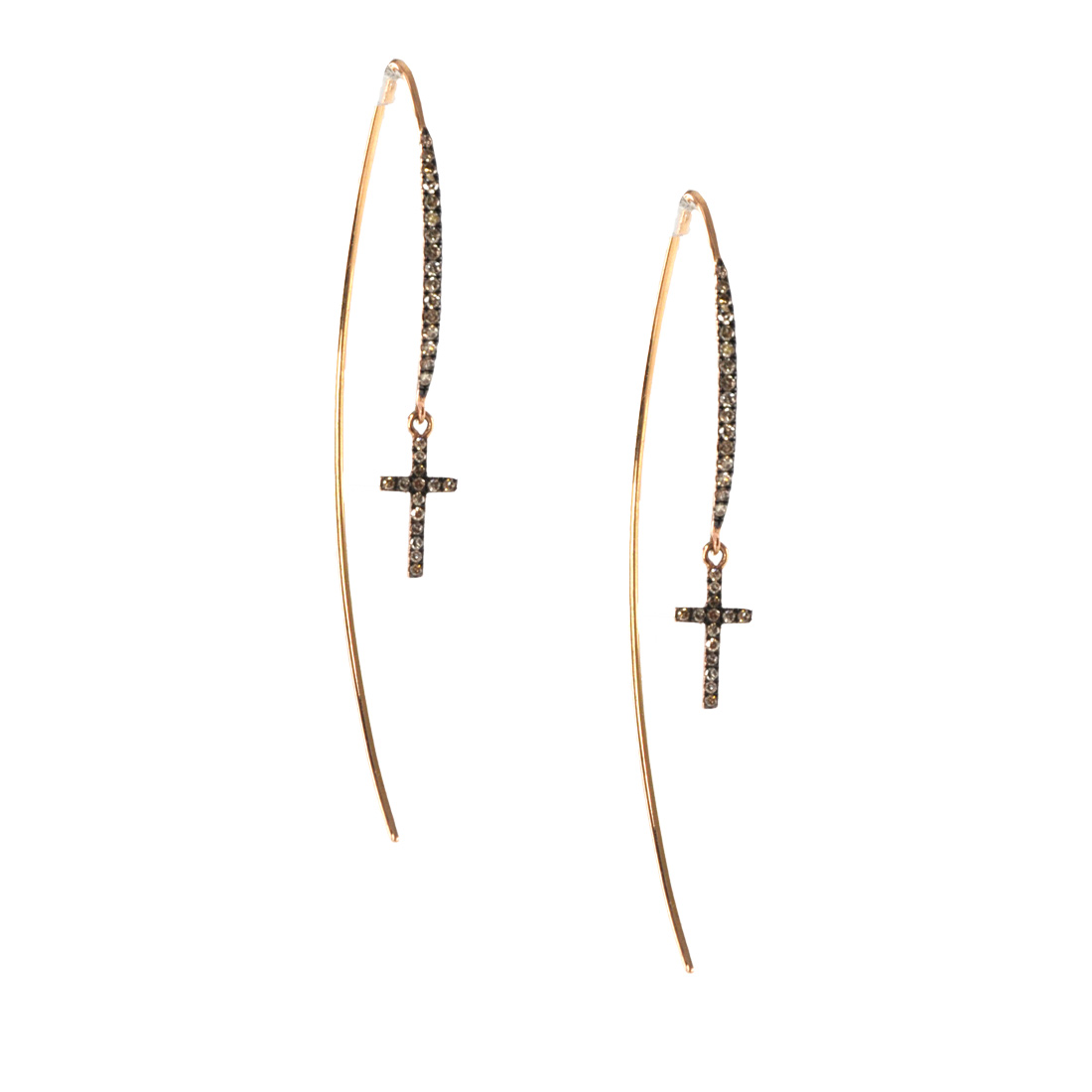 Pink Gold Cross Dangling Earrings | GT Tsangarakis